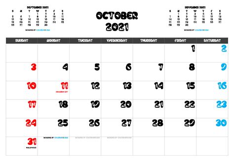 Free Printable October 2021 Calendar With Holidays Artofit