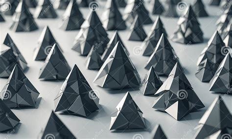 Grid Numerous Black Triangular Origami Sculptures Arranged In Visually
