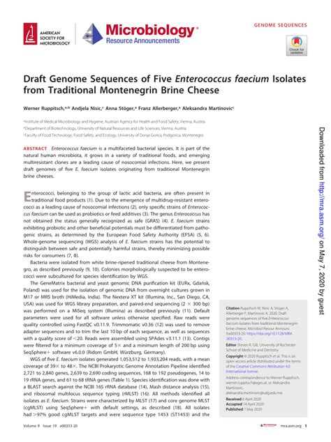 Pdf Draft Genome Sequences Of Five Enterococcus Faecium Isolates From