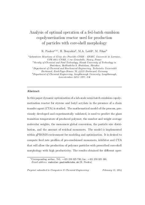 pdf analysis of optimal operation of a fed batch emulsion