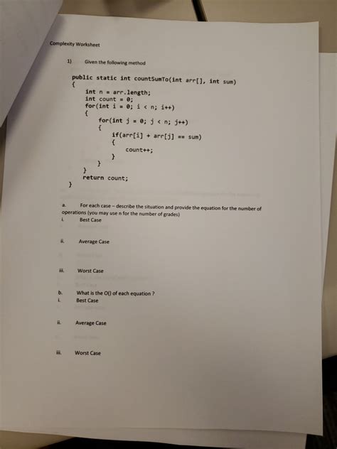Solved Complexity Worksheet 1 Given The Following Method Chegg