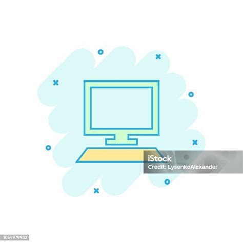 벡터 만화 스타일에서 만화 컴퓨터 아이콘입니다 모니터 표시 그림 그림 Pc 비즈니스 스플래시 효과 개념입니다 기술자에 대한 스톡