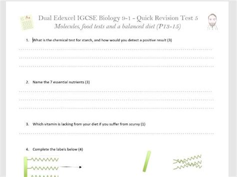 Igcse Edexcel Double Award Biology Quick Fire Test Molecules Food Tests And A Balanced Diet