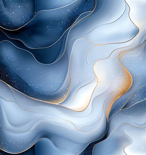 A Captivating Abstract Illustration Featuring Smooth Flowing Lines In Shades Of Blue And Gold