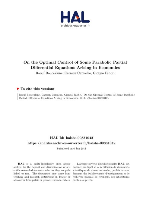 Pdf On The Optimal Control Of Some Parabolic Partial Differential
