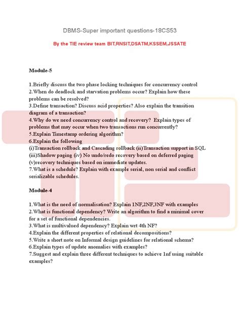 dbms super important questions 18cs53 pdf databases relational