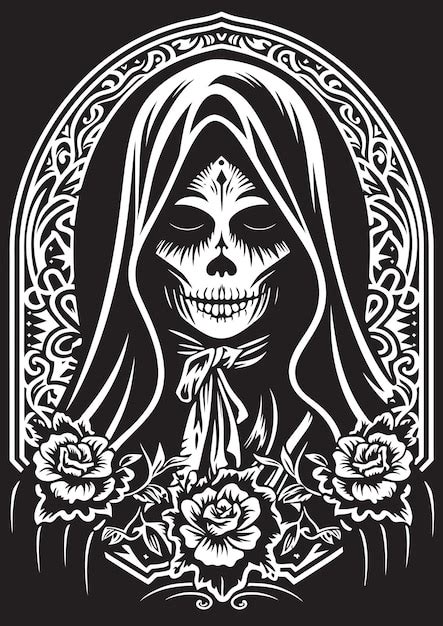 Santa Muerte Grunge Design Santa Muerte Skeleton Vector Portrait Premium Ai Generated Vector