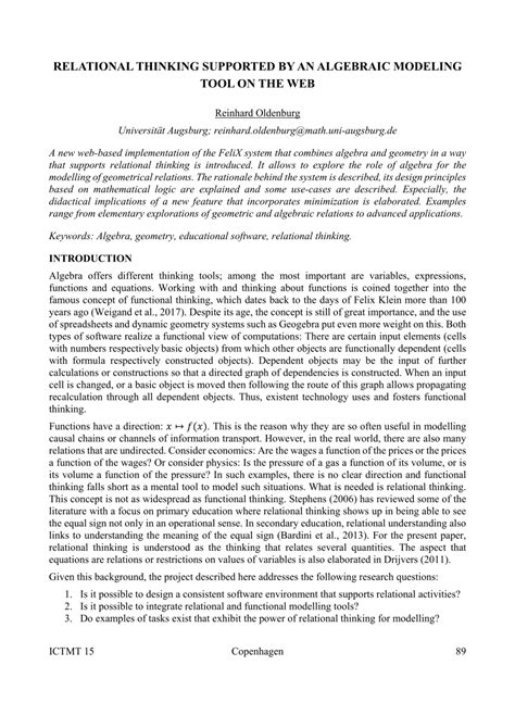 Pdf Relational Thinking Supported By An Algebraic Modeling Tool On