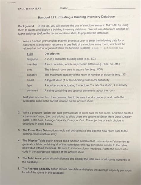 Solved Engg 150 Matlab Name Handout L21 Creating A Building