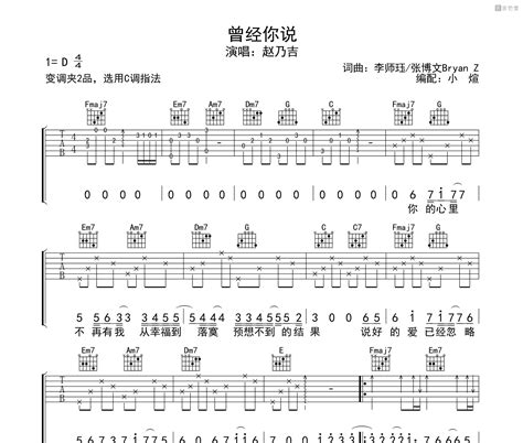 曾经你说吉他谱 赵乃吉 C调指法精编吉他谱 吉他堂