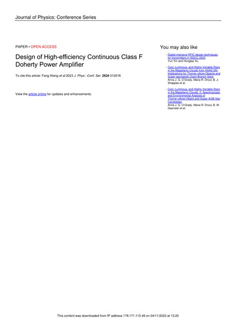 Pdf Design Of High Efficiency Continuous Class F Doherty Power Amplifier
