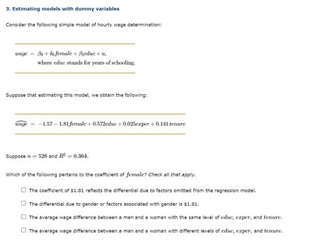 Solved Estimating Models With Dummy Variables Consider Chegg