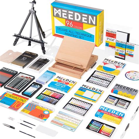 Meeden 藝術繪畫套組附畫架 151 件帶油漆的藝術用品 包括壓克力油水彩水粉 成人帆布繪畫套組 藝術、手工藝與縫紉
