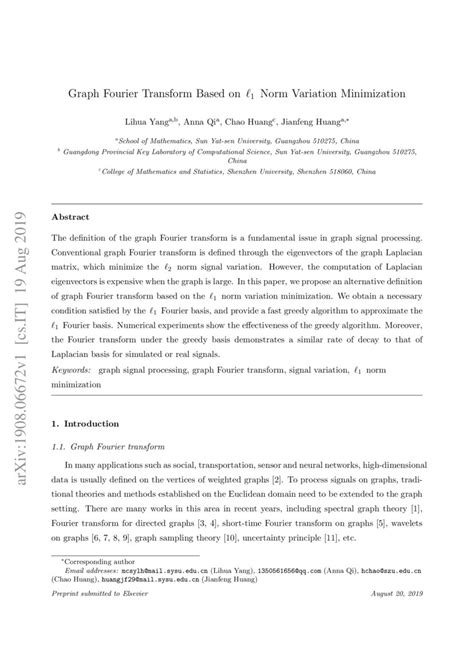 graph fourier transform based on ℓ 1 norm variation minimization deepai