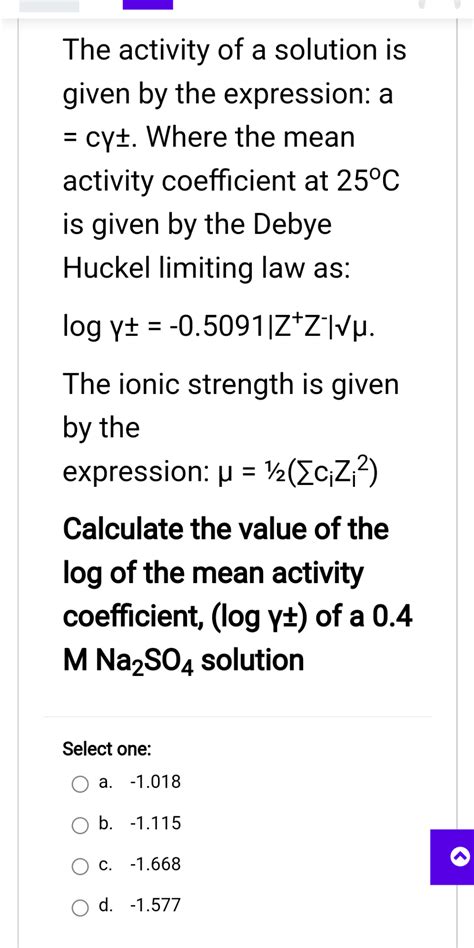 The Activity Of A Solution Is Given By The