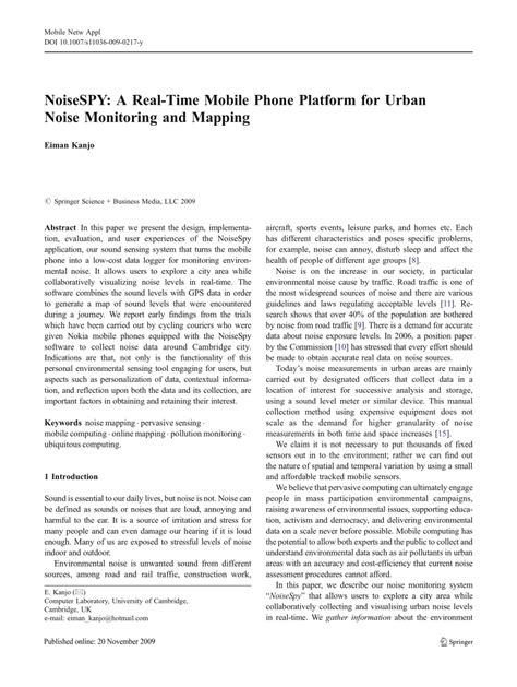 Pdf Noisespy A Real Time Mobile Phone Platform For Urban Noise Monitoring And Mapping