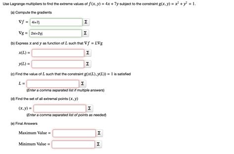 solved use lagrange multipliers to find the extreme values