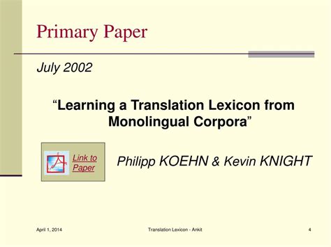 Ppt Learning Translation Lexicons From Comparable Corpora Powerpoint Presentation Id539575