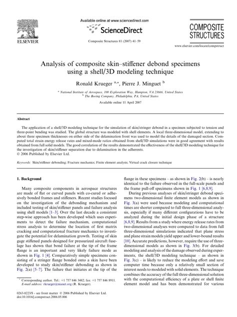 Analysis Of Composite Skinstiffener Debond Specimens Using A Shell 3d Modeling Technique Pdf