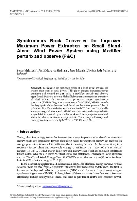 Pdf Synchronous Buck Converter For Improved Maximum Power Extraction