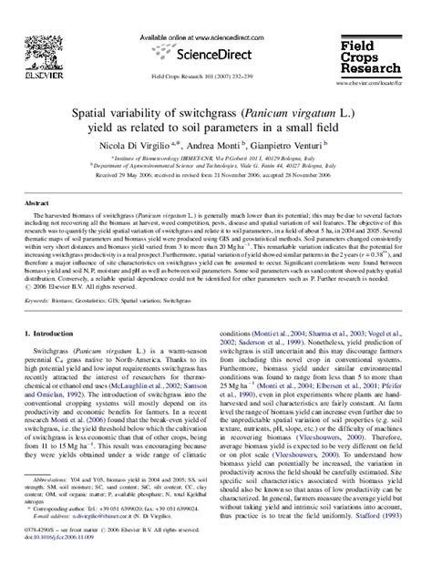 Pdf Spatial Variability Of Switchgrass Panicum Virgatum L Yield As