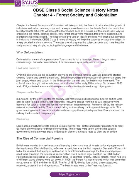 Cbse Class 9 Social Science History Notes Chapter 4 Forest Society And