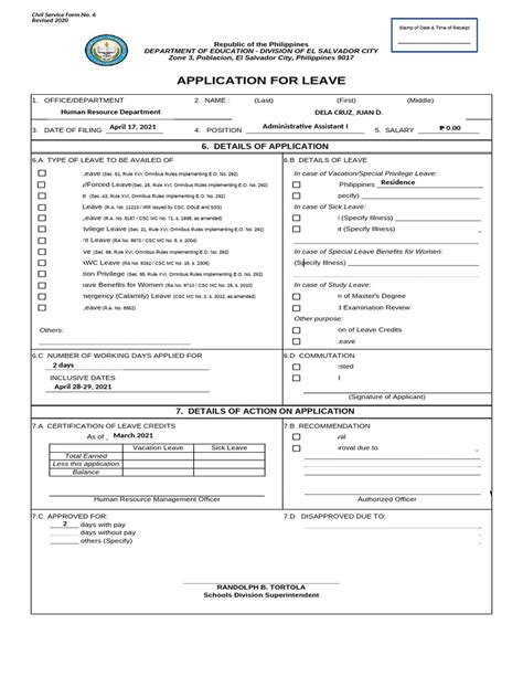 Cs Form No 6 Revised 2020 Application For Leave Fillable Updated Rbt Pdf Gynaecology