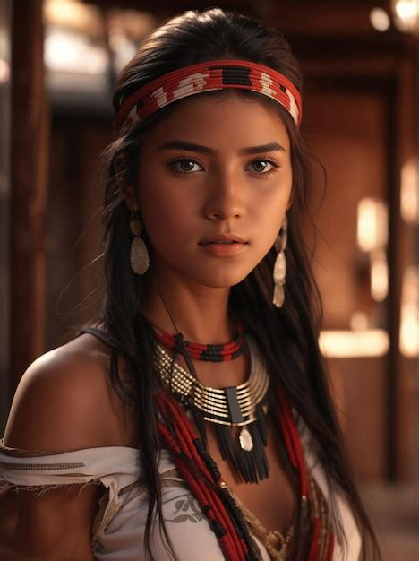 Premium Ai Image Beautiful Girl In Native American Costume