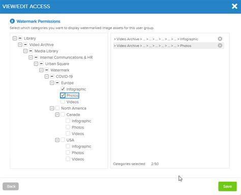 how to set up a custom watermark and manage permissions mediavalet