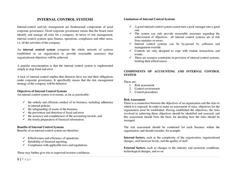 Internal Control Systems Internal Control Systems Internal Control