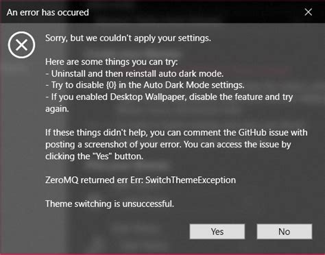 Error Occurs While Applying Settings Issue AutoDarkMode Windows Auto Night Mode GitHub