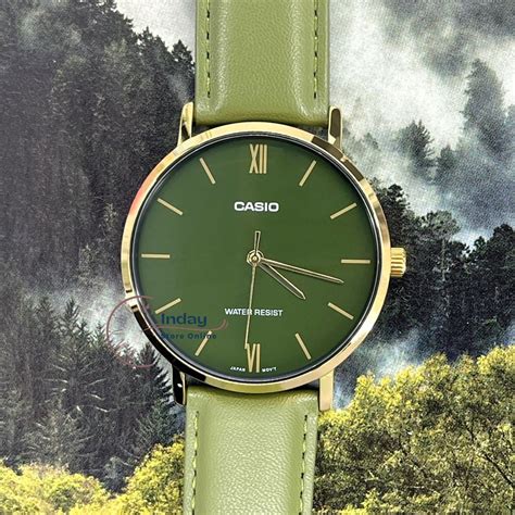 Casio Standard Mens Watch Mtp Vt01gl 3b Analog Green Color Leather Ba Indaystoreonline