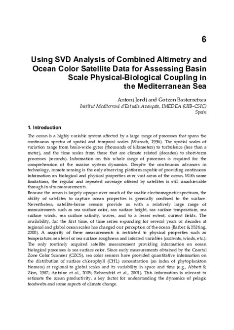 Pdf Using Svd Analysis Of Combined Altimetry And Ocean Color Satellite Data For Assessing