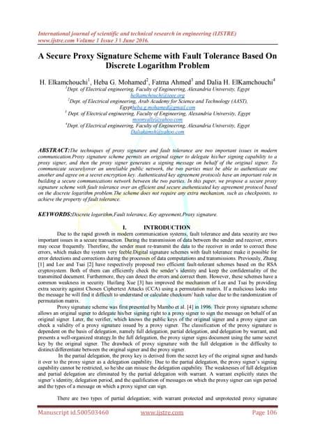A Secure Proxy Signature Scheme With Fault Tolerance Based On Discrete Logarithm Problem Pdf