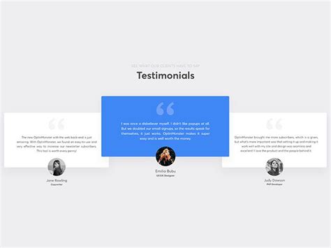 The Testimonalis Page Is Shown With Three Different People In Front Of It