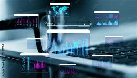 Digital Data Analysis Interface With Charts And Graphs Floating Over A
