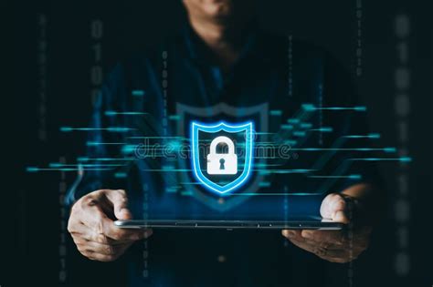 Businessmen Protect Personal Data Information From Viruses On A Tablet With Virtual Screen