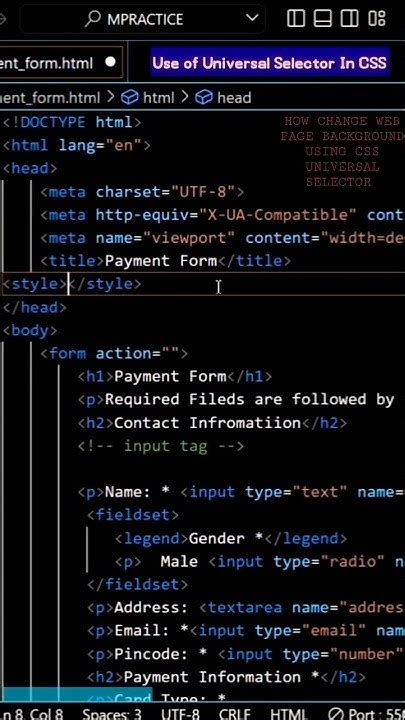 Use Of Universal Selector In Csscss Html Universalyoutubeshorts Coding Youtube