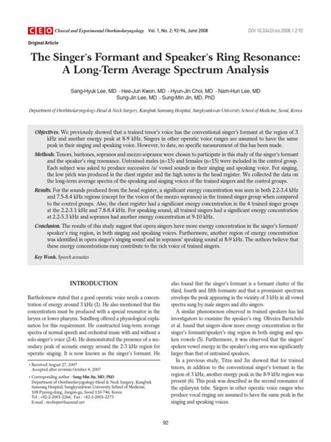 The Singers Formant And Speakers Ring Resonance A Long Term Average