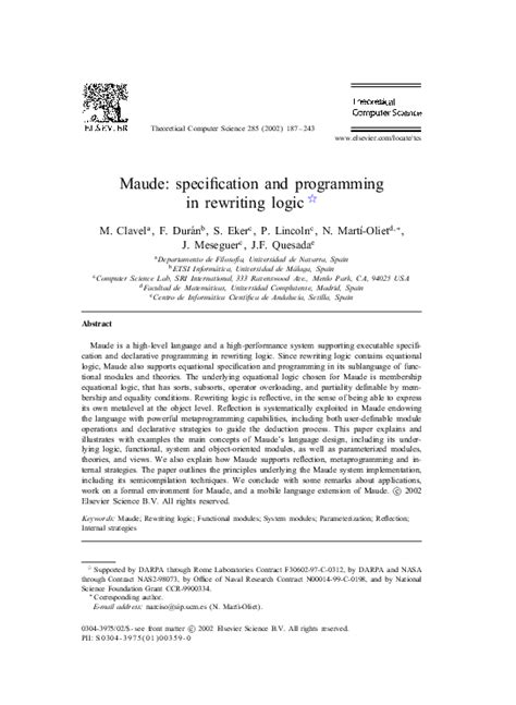 Pdf Maude Specification And Programming In Rewriting Logic