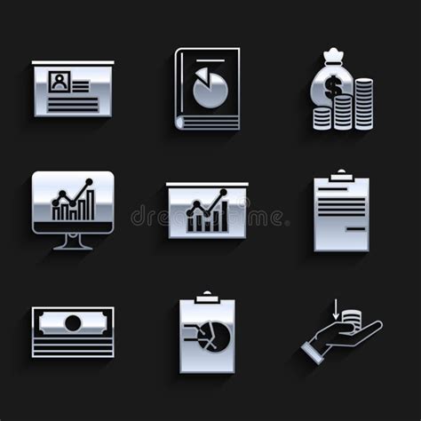 Set Board With Graph Chart Clipboard Money On Hand Document Stacks Paper Money Cash