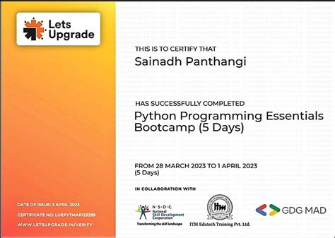 Sainadh Pantangi On Linkedin Certificate Of Python Programming Essentials From Lets Upgrade
