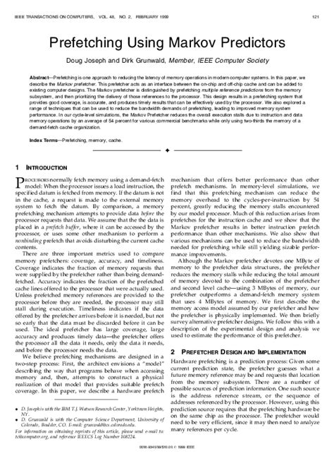 Pdf Prefetching Using Markov Predictors