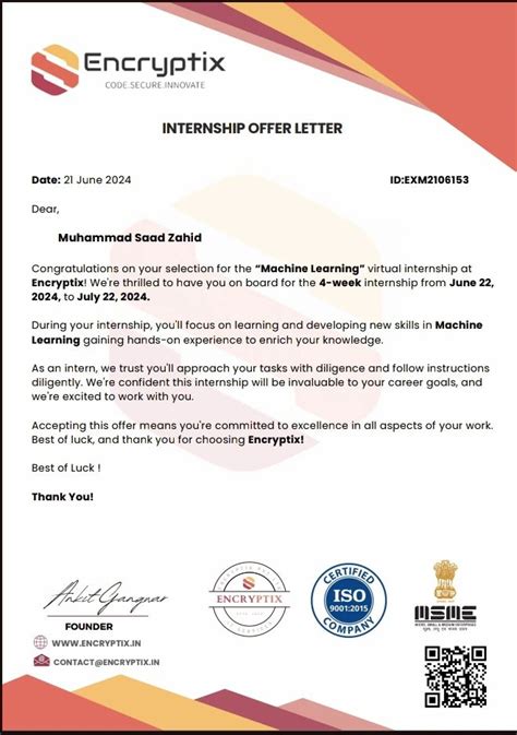 Muhammad Saad Zahid On Linkedin Internship Machinelearning