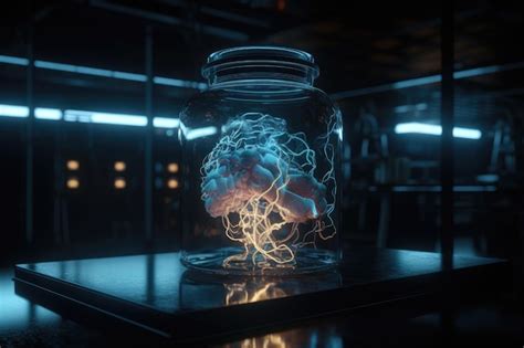 Premium Ai Image Ai Brain In A Jar Pulsing Technology Generative Ia