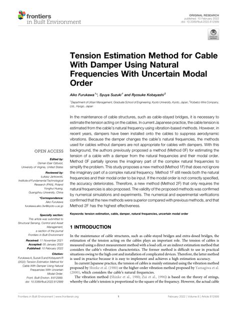 Pdf Tension Estimation Method For Cable With Damper Using Natural