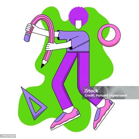 아프로 머리를 한 남자가 커다란 분홍색 연필을 들고 있다 교육에 대한 스톡 벡터 아트 및 기타 이미지 교육 금융 동업 Istock