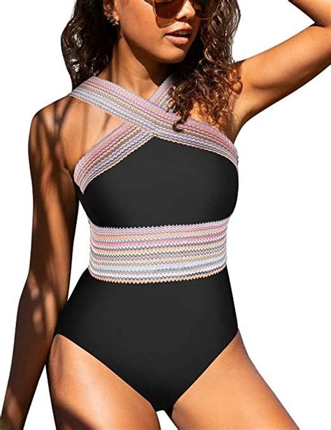 Hilor Womens One Piece Swimwear Front Crossover Swimsuits Hollow