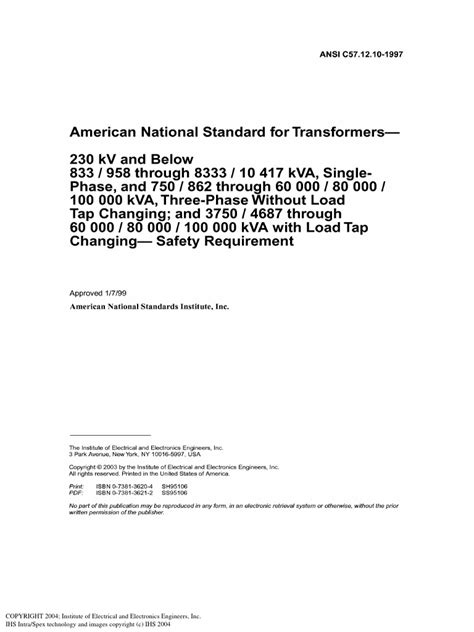 Ansi C57 12 10 Transformers Safety Requirements Pdf