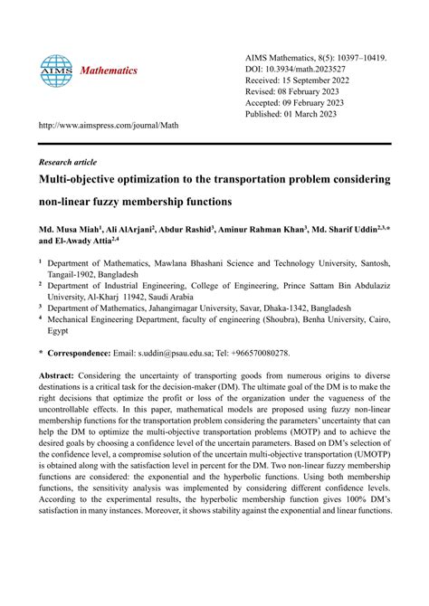 pdf multi objective optimization to the transportation problem
